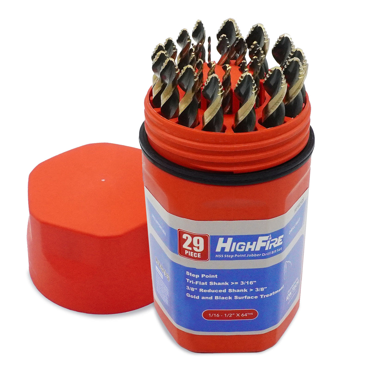 HIGHFIRE 29 Piece HSS Stepped Point Drill Bit Set 1/16"-1/2", Gold and ...
